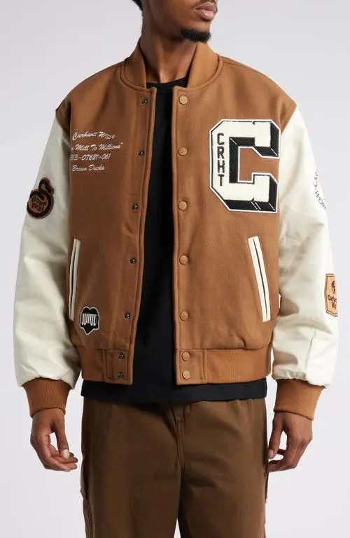 Carhartt Work In Progress Mixed Media Bomber Jacket In Hamilton